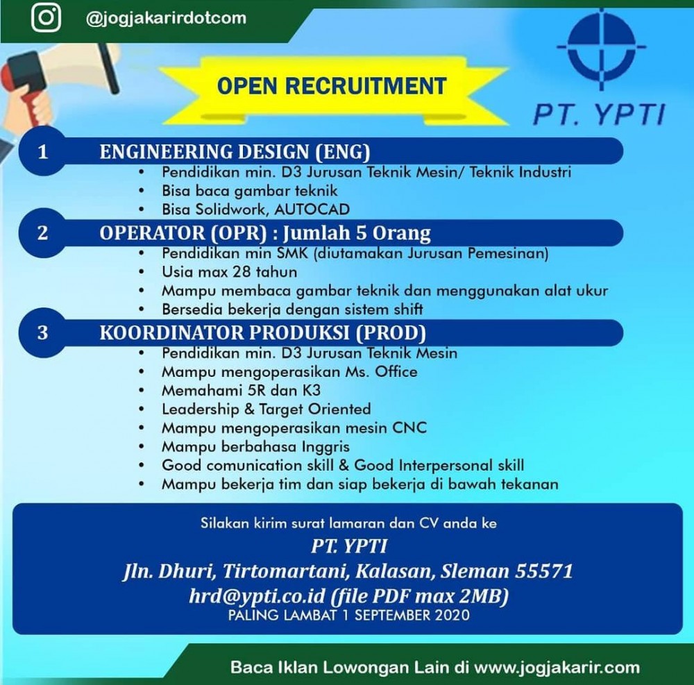 Agenda Lowongan PT. YPTI - Job Placement Center Politeknik Negeri ...
